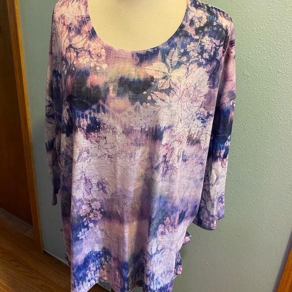 Time and Tru | Tops | Lavender Purple Print 34 Sleeve Top Xxl Time And ...